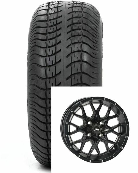 Set (4) 12" SS104 Wheels and Low Profile Tires Mounted Hurricane Storm