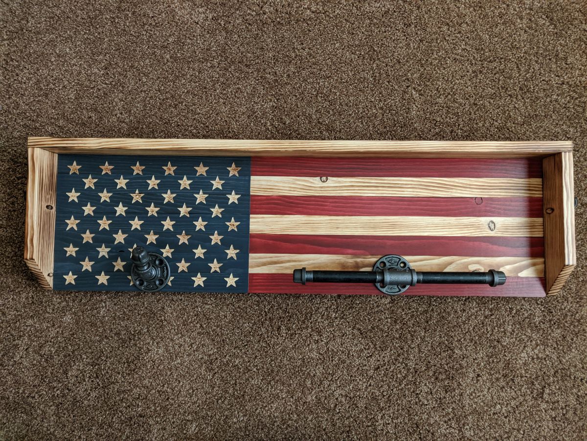 Rustic Traditional American Flag Gear Rack / Coat Hanger (11" x 39")