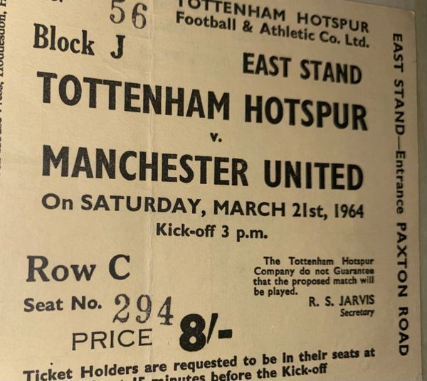 1963/64 ORIGINAL DIVISION ONE TICKET TOTTENHAM HOTSPUR V MANCHESTER ...