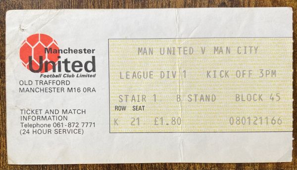1978/79 ORIGINAL DIVISION ONE TICKET MANCHESTER UNITED V MANCHESTER ...