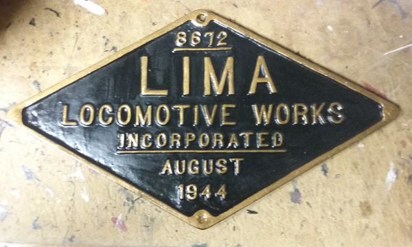 Replica Lima Locomotive Works Builders Plate NKP #764