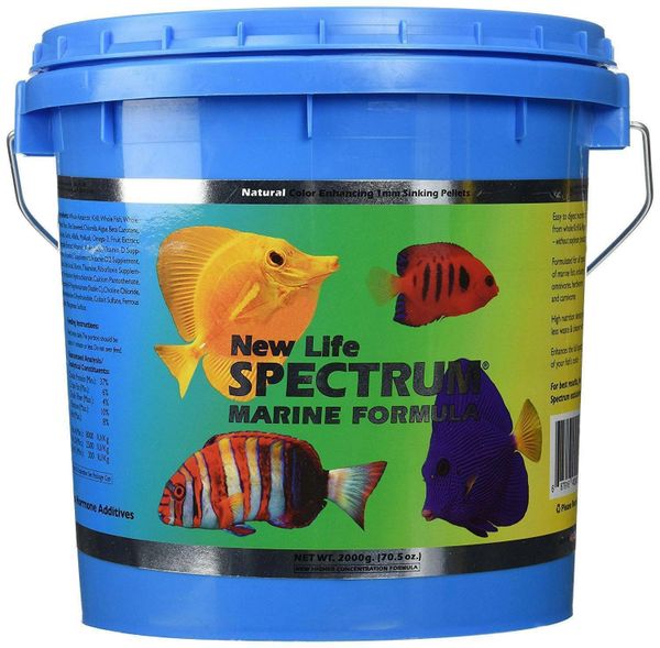NEW LIFE SPECTRUM MARINE FORMULA FISH FOOD 2000 1 mm PELLETS 2000 GM BUCKET