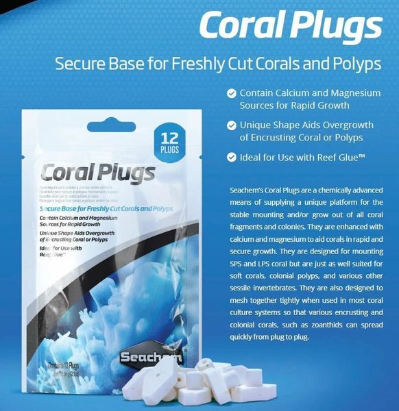 SEACHEM CORAL PLUGS - REEF AQUARIUM CORAL FRAGGING POLYPS