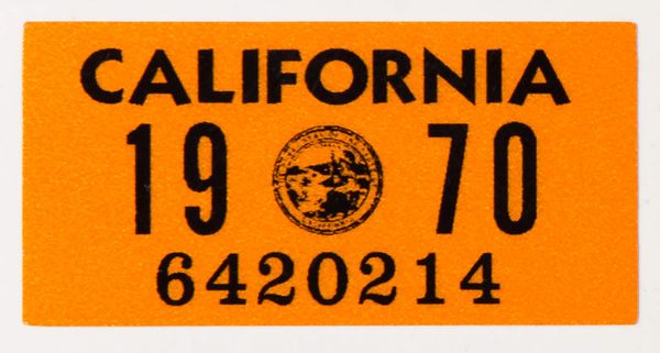 1970 California Year Registration Sticker
