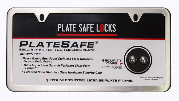 Tamper Free, Anti-Theft License Plate Frame Kit, Brush Stainless