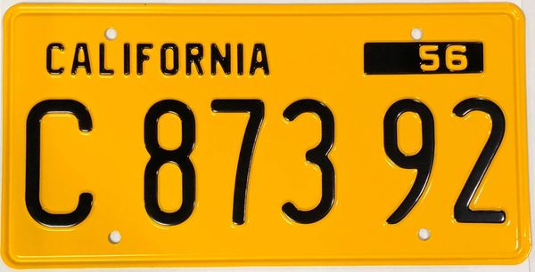1956 California License Plate, Custom Embossed, High Quality