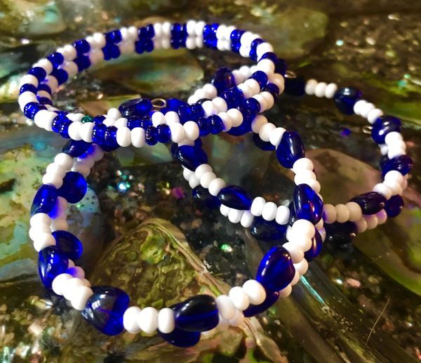 Priestess Miriam's Handcrafted Orisha Spirit Bead Bracelet Blue and White