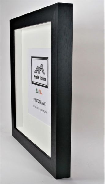 BF103W Chunky Shadow Box Frame Black Wood Grain with 18mm white spacer from