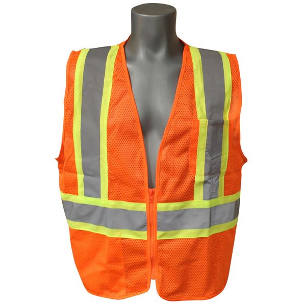 Two-Tone Safety Vest with Zipper, Orange Class 2 Type R