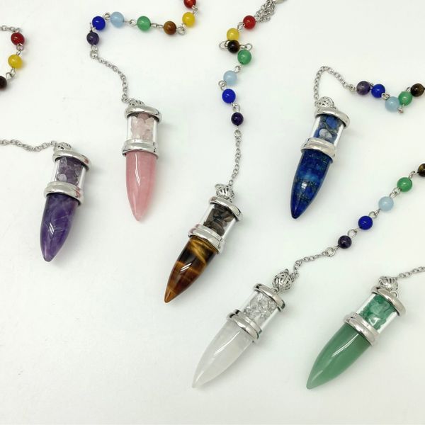 Crystal Bullet Pendulum with Crystal Chips & Chakra Chain