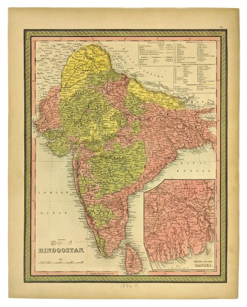 Hindoostan Map (Map of India) 1846. Tanner