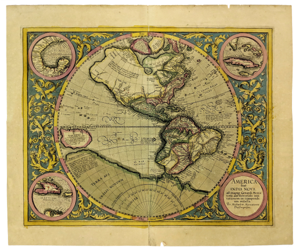 New World Map after Mercator. c.1615. Hondius. "America fiue India Nova ...