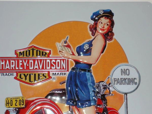 Harley Davidson Motorcycle, "Ticket" Pin-Up Girl Sign, with Vintage ...