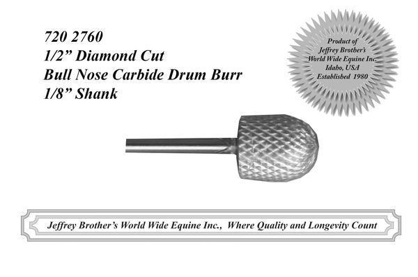 Carbide Diamond Cut Bull Nose Burr With One Eighth Inch Shank