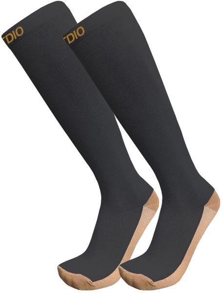 Plus Size Wide Calf Auric Sole Graduated 15-20mmHG Black & Gold Copper ...