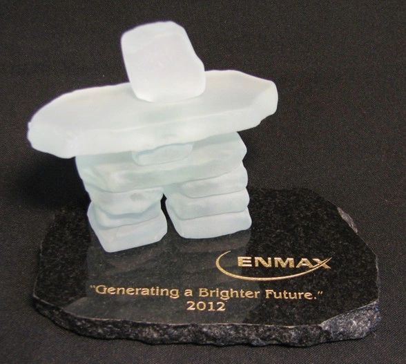 3.5" Frosted Glass Inukshuk on Chipped Granite Base