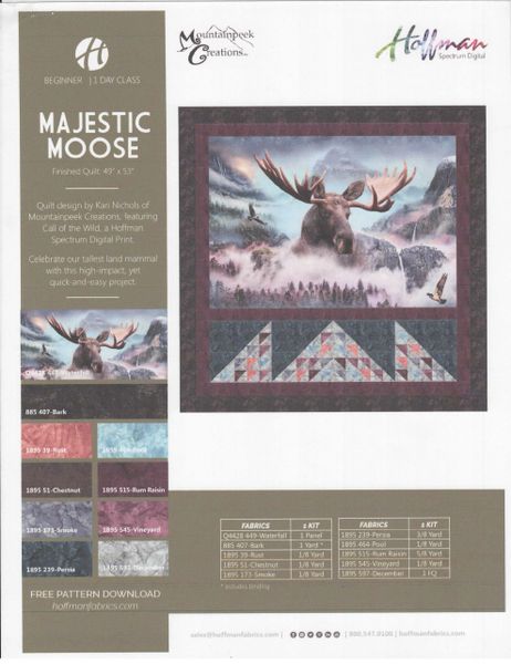 MAJESTIC MOOSE QUILT PATTERN - FREE WITH PURCHASE OF MOOSE PANEL OR KIT