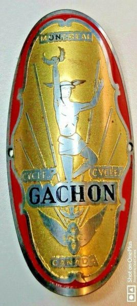 Gachon Montreal Canada vintage nameplate / headbadge. 77 mm high RARE