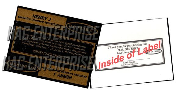 HO Detroit Vintage & Original Black & Gold Labels - HENRY J