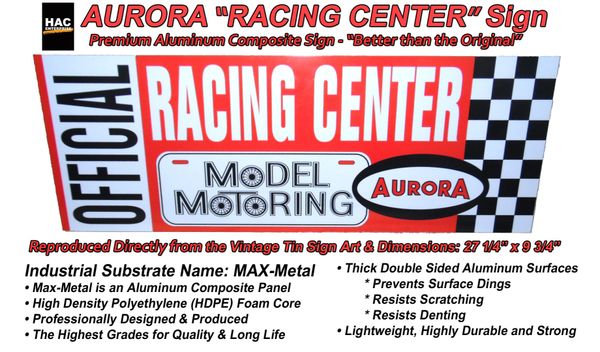 CUSTOM AURORA SIGN - AURORA "RACING CENTER" 27" X 10" HI QA & LICENSED ...