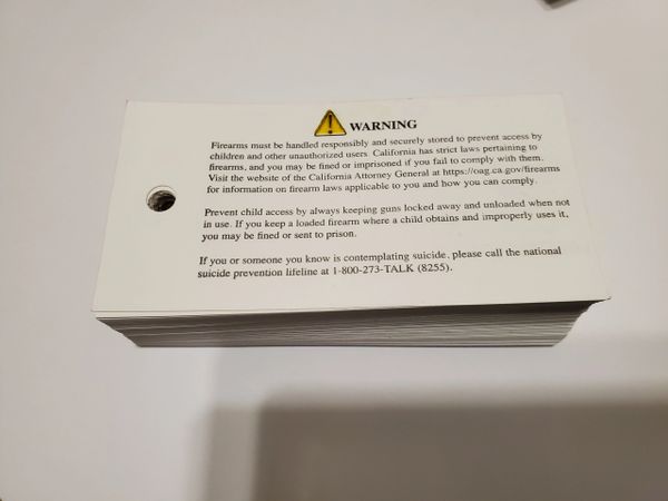 CA DOJ FIREARM WARNING TAGS | RK ENTERPRISES FFL SUPPLIES
