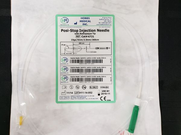HOBBS MEDICAL 4721 POSI-STOP INJECTION NEEDLE WITH RADIOPAQUE TIP 23GA ...