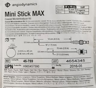 ANGIODYNAMICS 45-756 MINI STICK MAX COAXIAL MICROINTRODUCER KIT 5F X ...