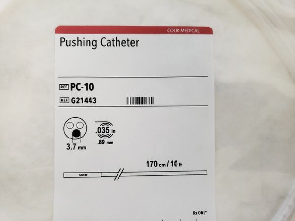 COOK MEDICAL G21443 PUSHING CATHETER 3.7MM X 170CM / 10FR