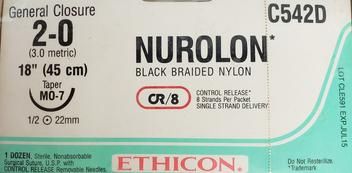 ETHICON C542D: 2-0 NUROLON BLACK 8 X 18" MO-7 TAPER, CR/8 (8 SUTURES ...