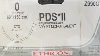 ETHICON Z990G: 0 PDS II VIOLET 60" CTX TAPER, LOOPED TO 30"