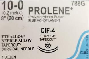 ETHICON 788G: 10-0 PROLENE BLUE 8" CIF-4 TAPERCUT, DOUBLE ARMED