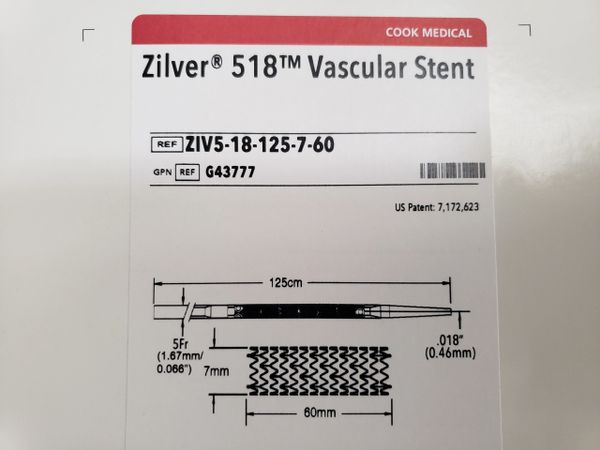 COOK MEDICAL G43777: COOK ZILVER 518 VASCULAR SELF-EXPANDING STENT, OTW ...