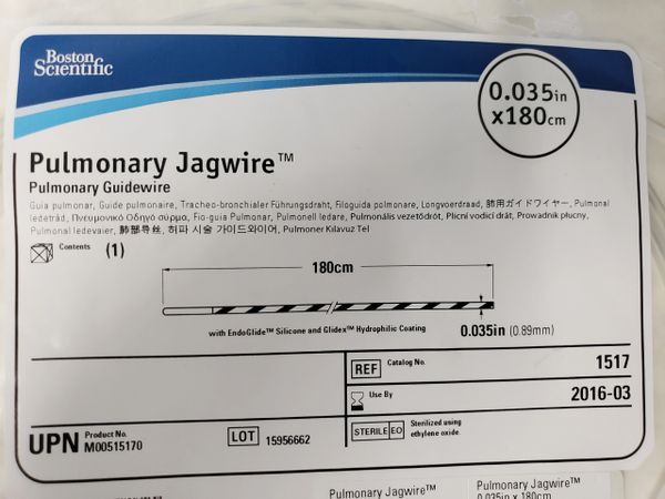 BOSTON SCIENTIFIC 1517 PULMONARY JAGWIRE GUIDEWIRE 0.035" X 180CM