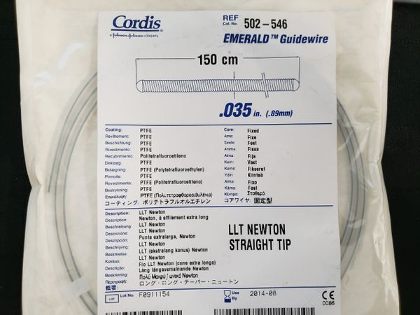 CORDIS 502-546 EMERALD GUIDEWIRE 150CM X .035IN LLT NEWTON STRAIGHT TIP