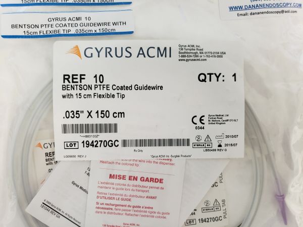 GYRUS ACMI REF-10 BENTSON PTFE COATED GUIDEWIRE .035 X 150CM