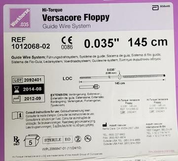 ABBOTT 1012068-02 HI-TORQUE VERSACORE GUIDE WIRE, FLOPPY: 0.035" X 145CM