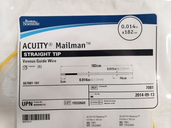 BOSTON SCIENTIFIC 7081 ACUITY MAILMAN VENOUS GUIDEWIRE, STRAIGHT: 0.014 ...