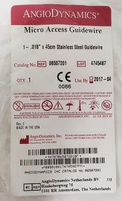 ANGIO DYNAMICS 06507201 MICRO ACCESS GUIDEWIRE .018" X 45CM STAINLESS ...
