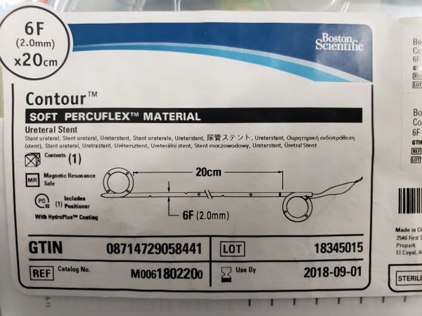 BOSTON SCIENTIFIC 180-220 CONTOUR URETERAL STENT: 6F X 20CM