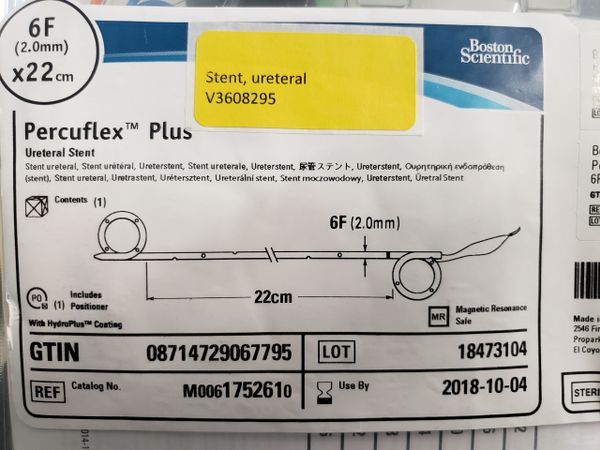 BOSTON SCIENTIFIC 175-261 PERCUFLEX PLUS URETERAL STENT: 6F X 22CM