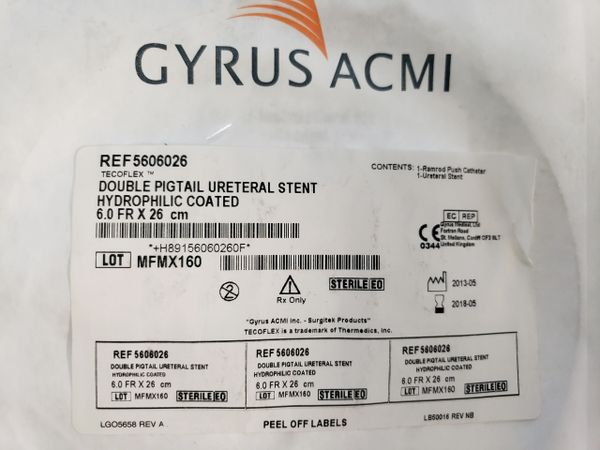 GYRUS ACMI 5606026 DOUBLE PIGTAIL URETERAL STENT 6.0 FR X 26CM