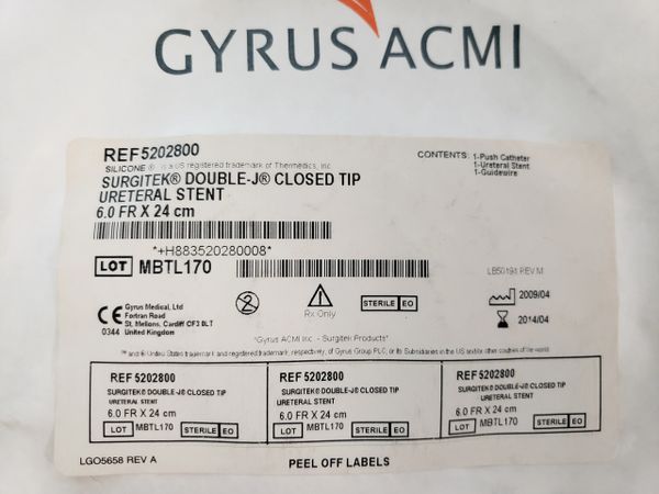 GYRUS ACMI 5202800 SURGITEK DOUBLE-J CLOSED TIP URETERAL STENT: 6.0 FR ...