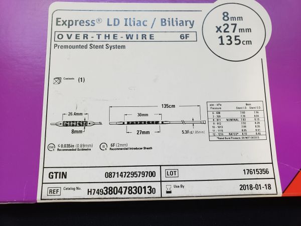 BOSTON SCIENTIFIC 38047-83013 EXPRESS LD ILIAC / BILIARY OTW STENT 8MM ...