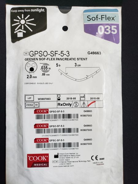 COOK MEDICAL G49663 GEENEN SOF-FLEX PANCREATIC STENT