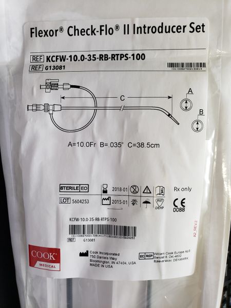 COOK MEDICAL G13081 FLEXOR CHECK-FLO INTRODUCER SET 10F X 0.