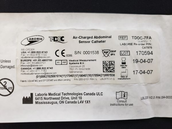 LABORIE TDOC-7FA AIR-CHARGED ABDOMINAL SENSOR CATHETER
