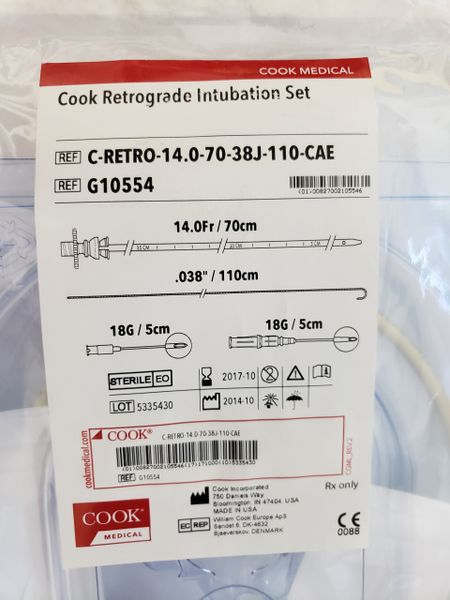 COOK MEDICAL REF: G10554 RETROGRADE INTUBATION SET (X)