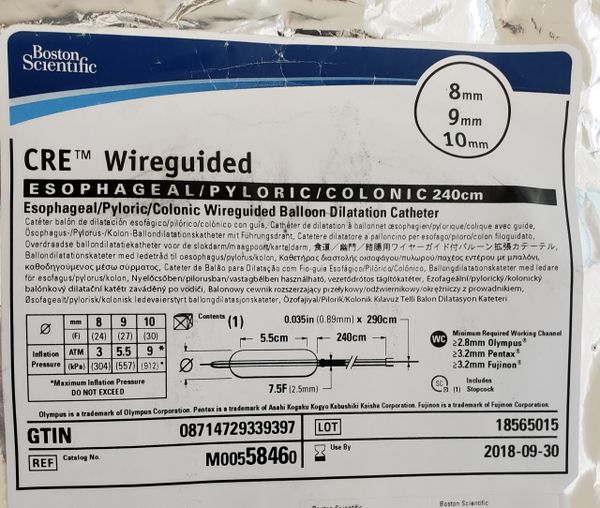 BOSTON SCIENTIFIC 5846 CRE WIREGUIDED ESOPHAGEAL/PYLORIC/COLONIC ...