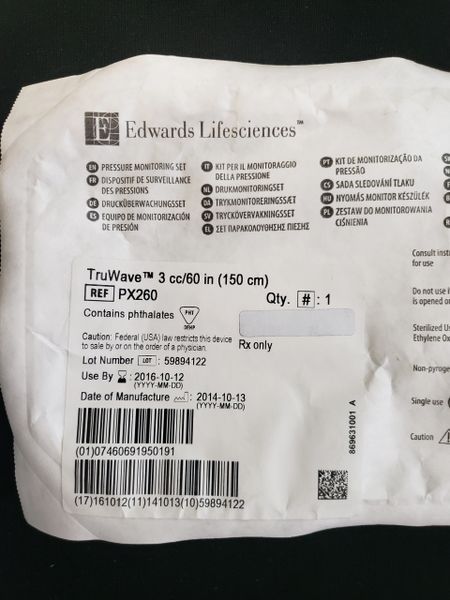 EDWARDS LIFESCIENCES REF: PX260 TRUWAVE DPT PX600F PRESSURE MONITORING ...