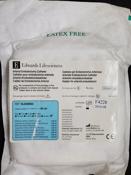 EDWARDS LIFESCIENCES NL6EMB80 FOGARTY ARTERIAL EMBOLECTOMY CATHETER ...
